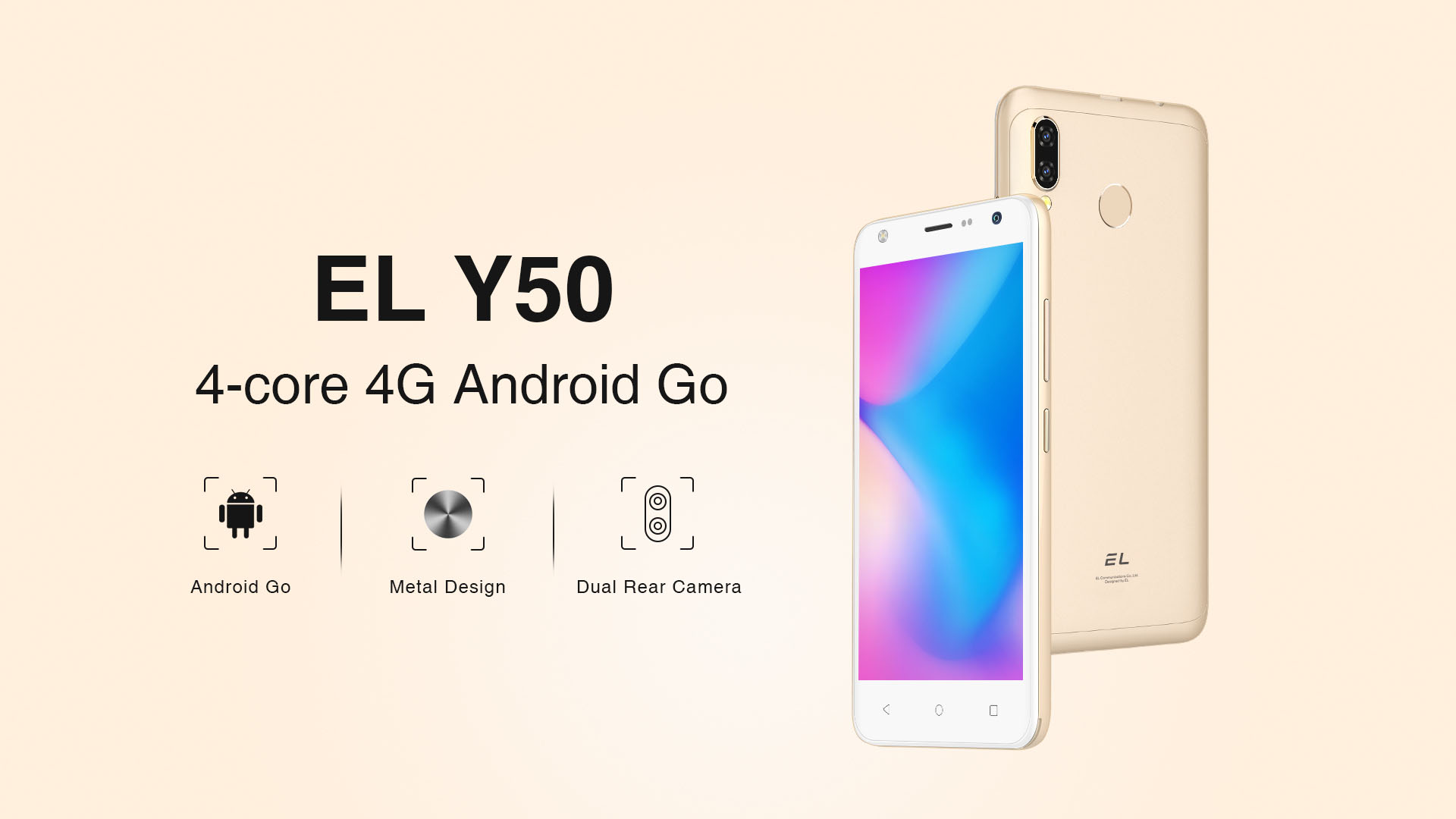 EL Y50 4-core 4G Android Go Metal Design Dual Rear Camera Smartphone - EL